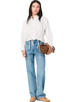 Maje Cotton Straight Leg Jeans With Chain Detail - Blue