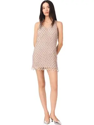 Maje Polyester Short Beaded Dress With Lining - Ecru