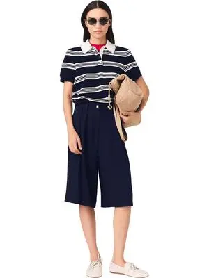 Maje Cotton Striped Knit Polo Shirt - Ecru/navy Blue
