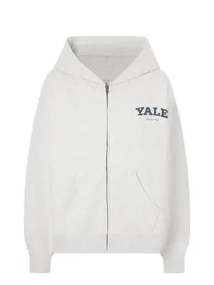 SPORTY & RICH Printed Cotton-jersey Zip-up Hoodie - Gray