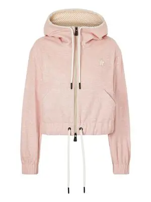 Moncler Appliquéd Canvas-trimmed Linen And Cotton-blend Zip-up Hoodie - Pink