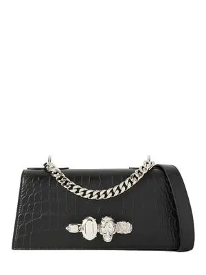 Alexander McQueen Jeweled Satchel Mini Embellished Croc-effect Leather Shoulder Bag - Black