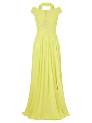 Elie Saab Lace-trimmed Silk-blend Gown - Green