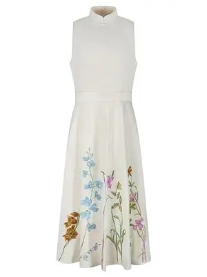Shanghai Tang Floral-embroidered Midi Dress - White