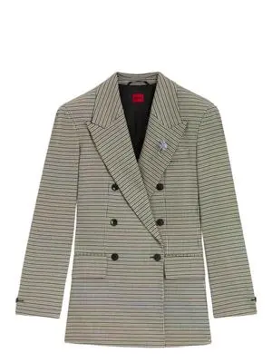 Hugo Micro Houndstooth Double-breasted Blazer - Neutrals