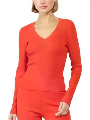 Veronica Beard Callie V-neck Ribbed T-shirt - Orange