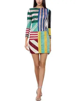 Alice + Olivia Sequin Stripe Mini Dress - Green