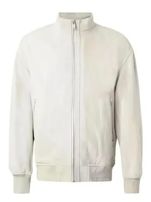 BOSS Leather Bomber Jacket - Neutrals