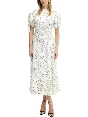 SILVIAN HEACH Polka-dot Puff-sleeve Midi Dress - White