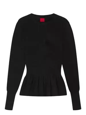 Hugo Ribbed Peplum Sweater - Black
