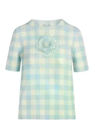 Oscar De La Renta Gingham-pattern T-shirt - Blue