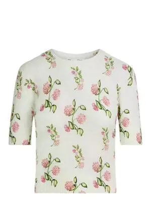 Oscar De La Renta Flower-printed Embroidered T-shirt - White