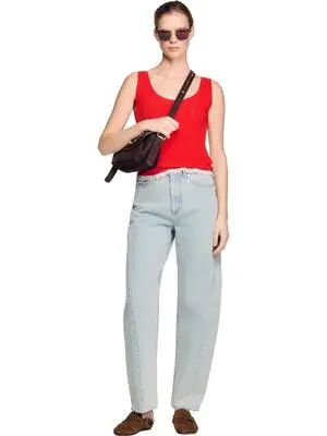 Sandro Knit Vest With Lace Trim - Red
