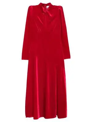 GANNI Velvet Jersey Gathered Maxi Dress - Red