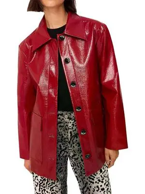 KITRI Beatrix Vinyl Belted Jacket - Red