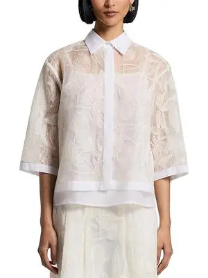 Peserico Embroidered Mixed Media Blouse - Solar White