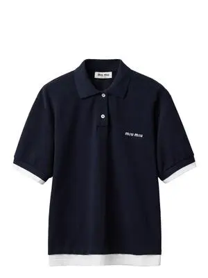 Miu Miu Piqué And Jersey Polo Shirt - Navy