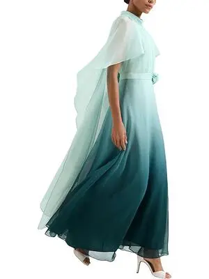 PHASE EIGHT Aspen Ombre Maxi Dress With Cape Effect - Teal