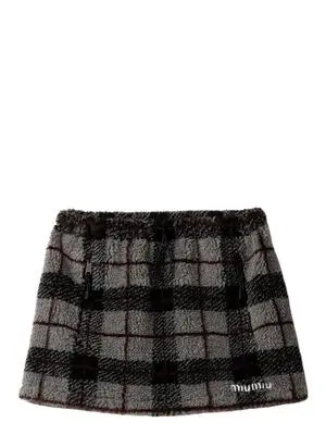 Miu Miu Checked Teddy Miniskirt - Gray/black