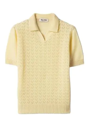 Miu Miu Lace-effect Cashmere Polo Shirt - Cream