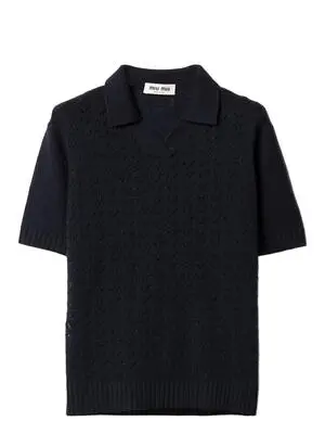 Miu Miu Lace-effect Cashmere Polo Shirt - Navy
