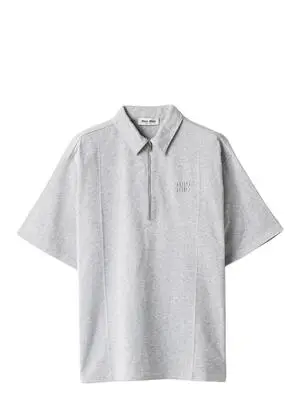 Miu Miu Half-zip Cotton Polo Shirt - Marble Gray