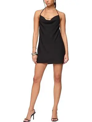 EDIKTED Bead Backless Cowl Neck Mini Dress - Black