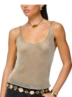 EDIKTED Meena Shiny Knit Tank Top - Gold