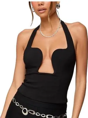 EDIKTED Abstract Cutout Halter Top - Black