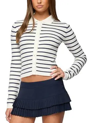 EDIKTED Loreen Striped Knit Cardigan - Cream-and-navy