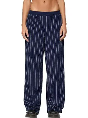 EDIKTED Pinstripe Wide Leg Sweatpants - Navy