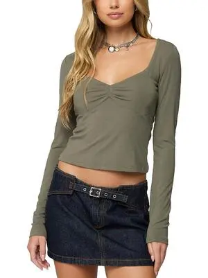 EDIKTED Zelly Deep V Scoop Neck Top - Olive