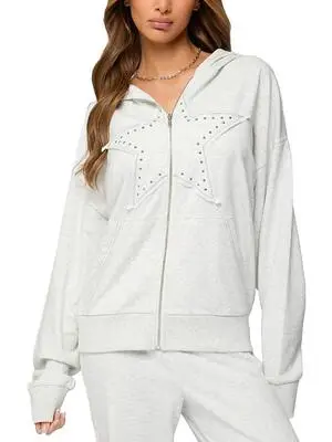 EDIKTED Star Studded Zip Up Hoodie - Gray-melange