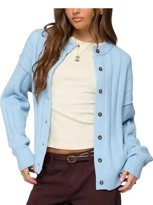 EDIKTED Joanie Wide Ribbed Knit Cardigan - Blue