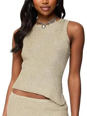 EDIKTED Asymmetric Metallic Knit Top - Gold