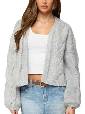 EDIKTED Braiden Chunky Cable Knit Cardigan - Light-grey-melange