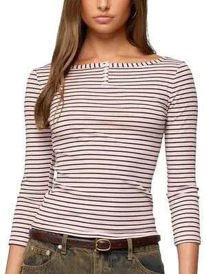 EDIKTED Avigyle Striped Boat Neck Top - Light-pink