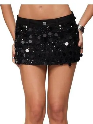 EDIKTED Alenna Sequin Denim Mini Skort - Black