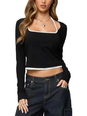 EDIKTED Contrast Layered Square Neck Top - Black