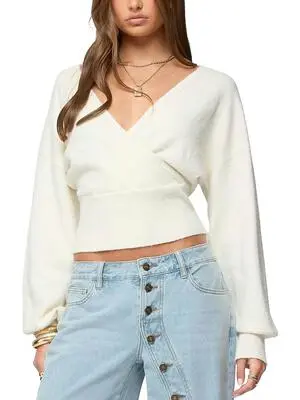 EDIKTED Lillia V Neck Wrap Sweater - White