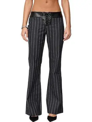 EDIKTED Pinstripe Low Rise Flared Jeans - Dark-blue