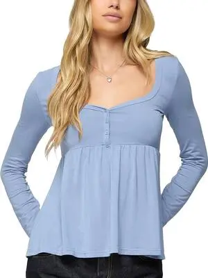 EDIKTED Lilla Henley Babydoll Top - Blue