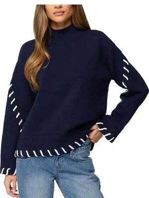 EDIKTED Indah Oversized Sweater With Contrast Stitching - Navy