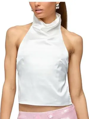 EDIKTED Satin Effect Backless Cowl Neck Top - Cream