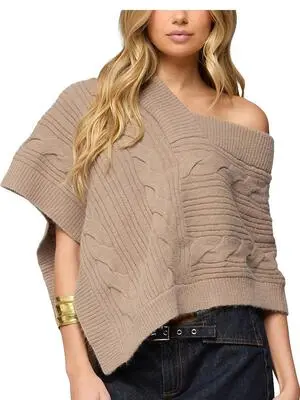 EDIKTED Vickey Cable Knit Poncho - Brown