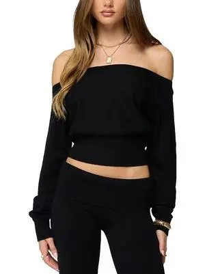 EDIKTED Skyla Off-shoulder Knit Sweater - Black