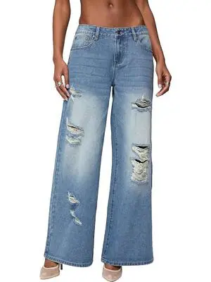 EDIKTED Frye Distressed Baggy Jeans - Blue-washed