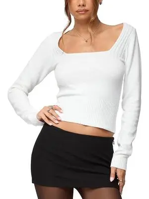 EDIKTED Kerry Square Neck Knit Top - White