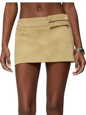 EDIKTED Faux Suede Mini Skort With Stud Detailing - Tan