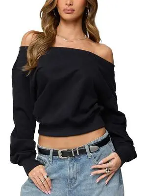 EDIKTED Off Shoulder Sweatshirt - Black